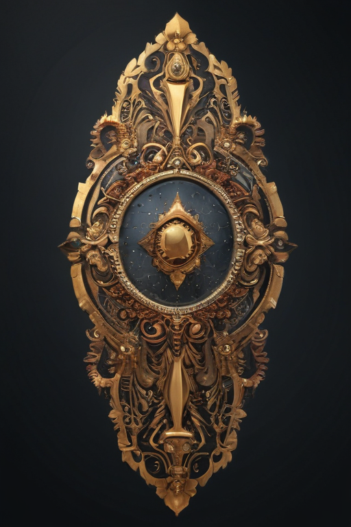 Intricately Designed Ornate Shield with Gold Accents and Elegant Patterns