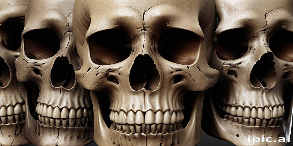 Intricate Display of Realistic Human Skulls in a Striking Arrangement