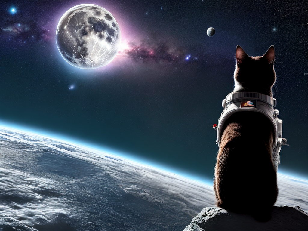 Cat in space suit on the moon