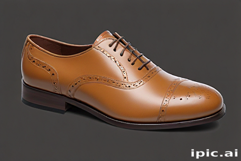 Elegant Brown Leather Brogue Shoe with Detailed Stitching and Classic ...