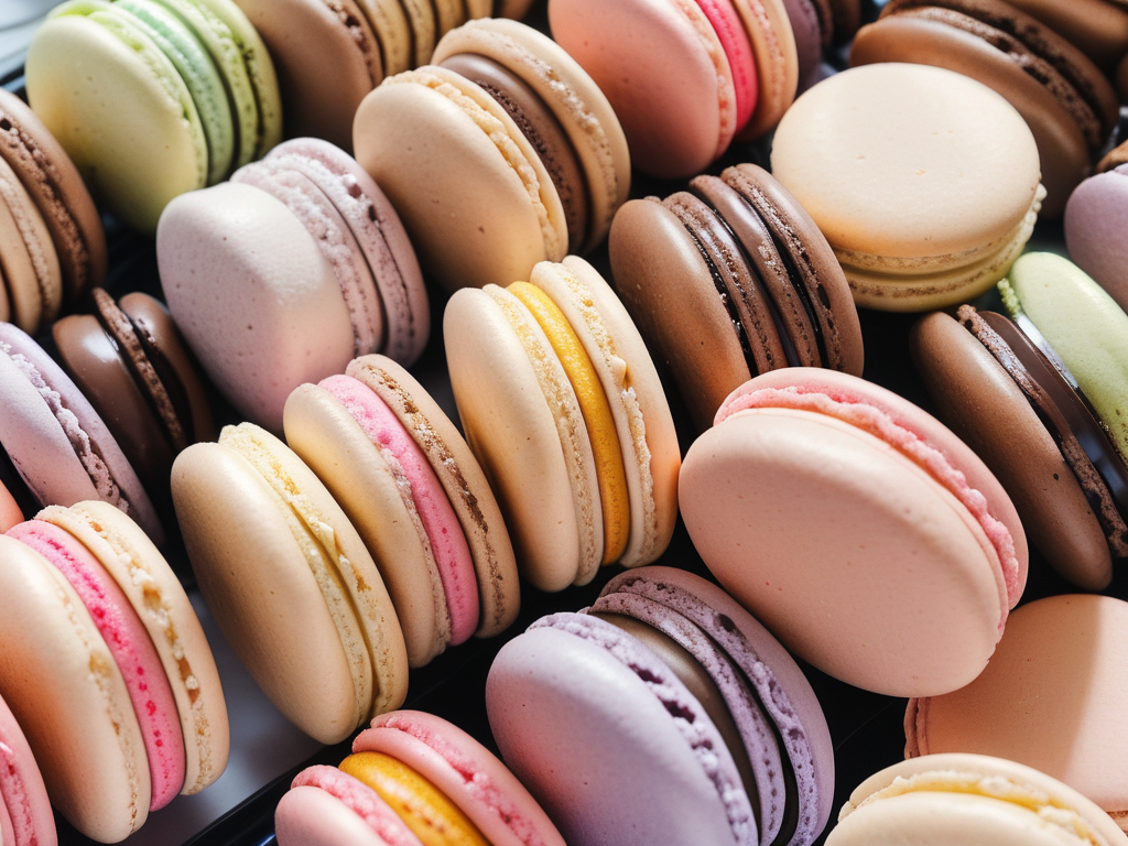 A Colorful Array of Delicious Macarons in Various Flavors and Shades