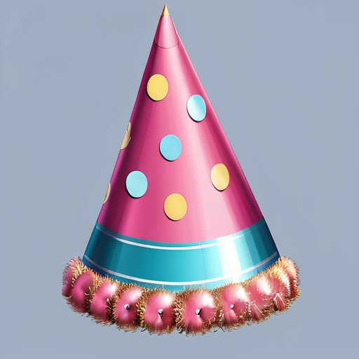 A Colorful Party Hat with Polka Dots and Festive Trim for Celebrations.