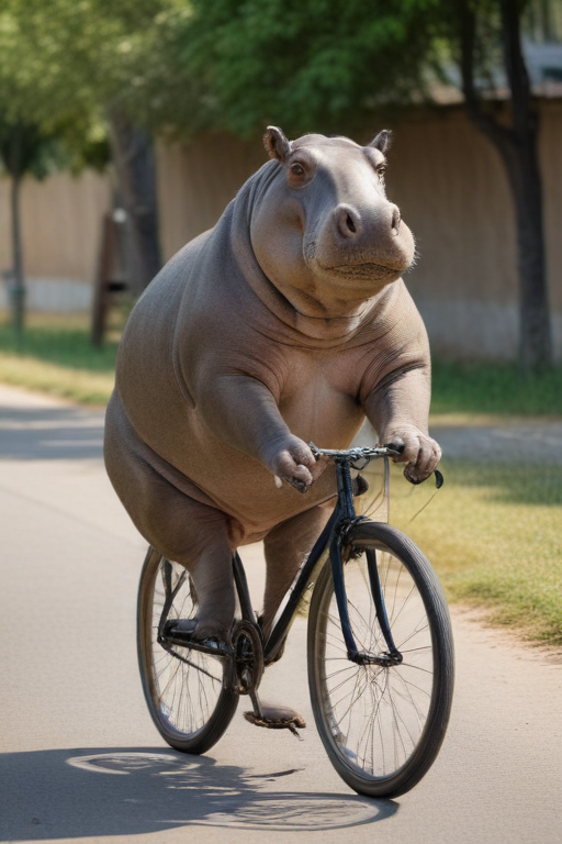 A hippopotamus riding on a bicycle