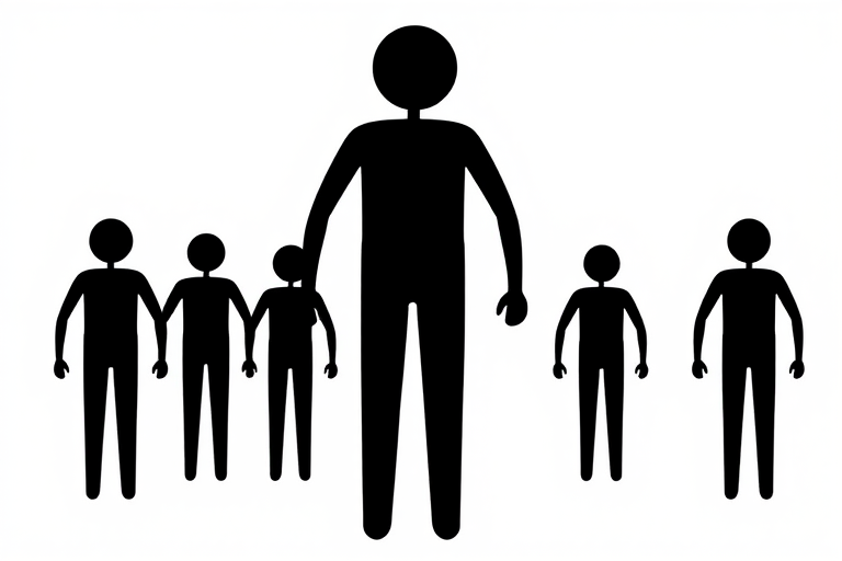 Group of Stick Figures with One Larger Figure in the Center