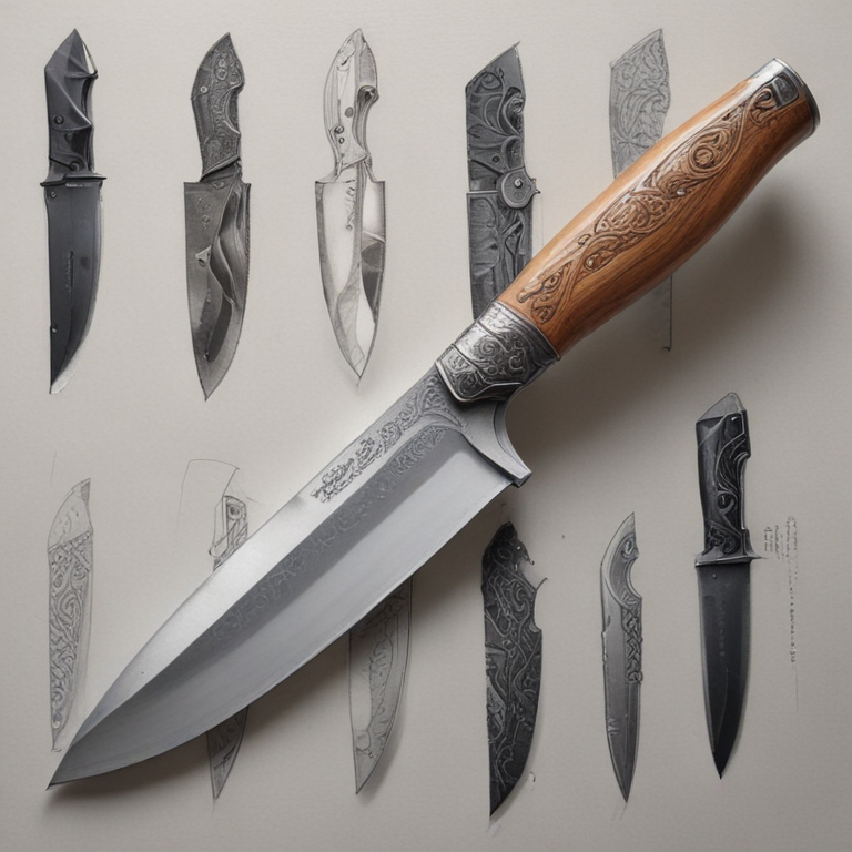 An Artistic Display of Intricately Designed Knives and a Central Blade