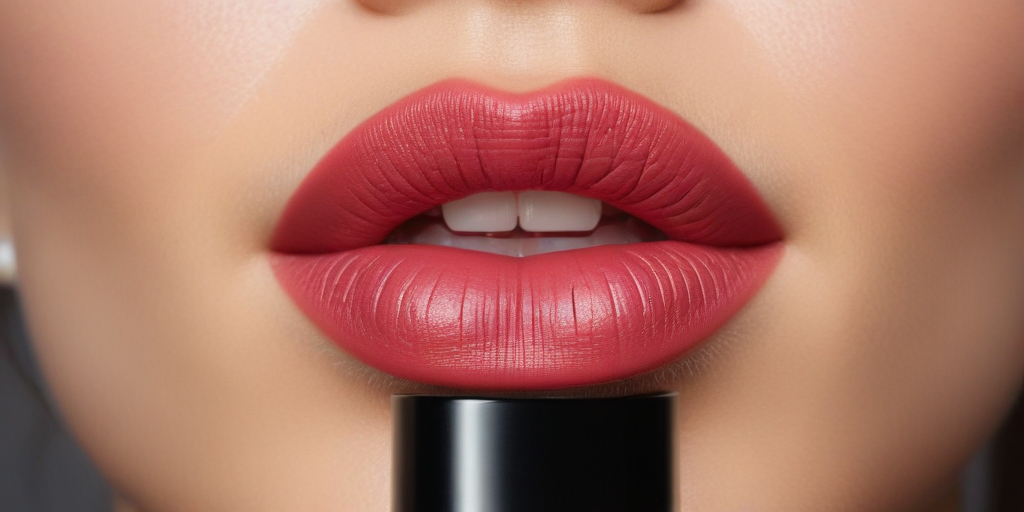 Close-Up of Beautiful Lips with Bold Lipstick and Perfect Shine