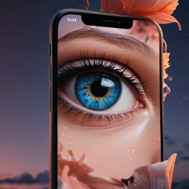 Stunning Close-Up of a Blue Eye Reflected on a Smartphone Screen