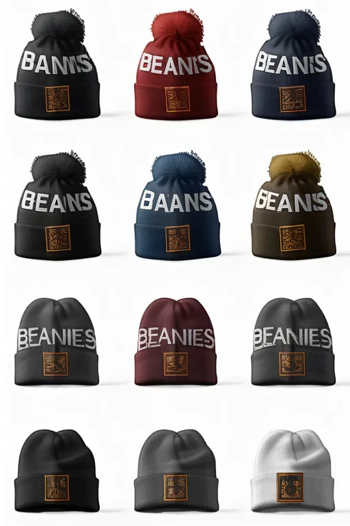 Collection of Stylish Beanies Featuring Unique Designs and Color Variations
