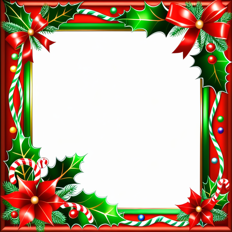 Festive Holiday Frame with Holly, Bows, and Candy Canes for Christmas Cheer