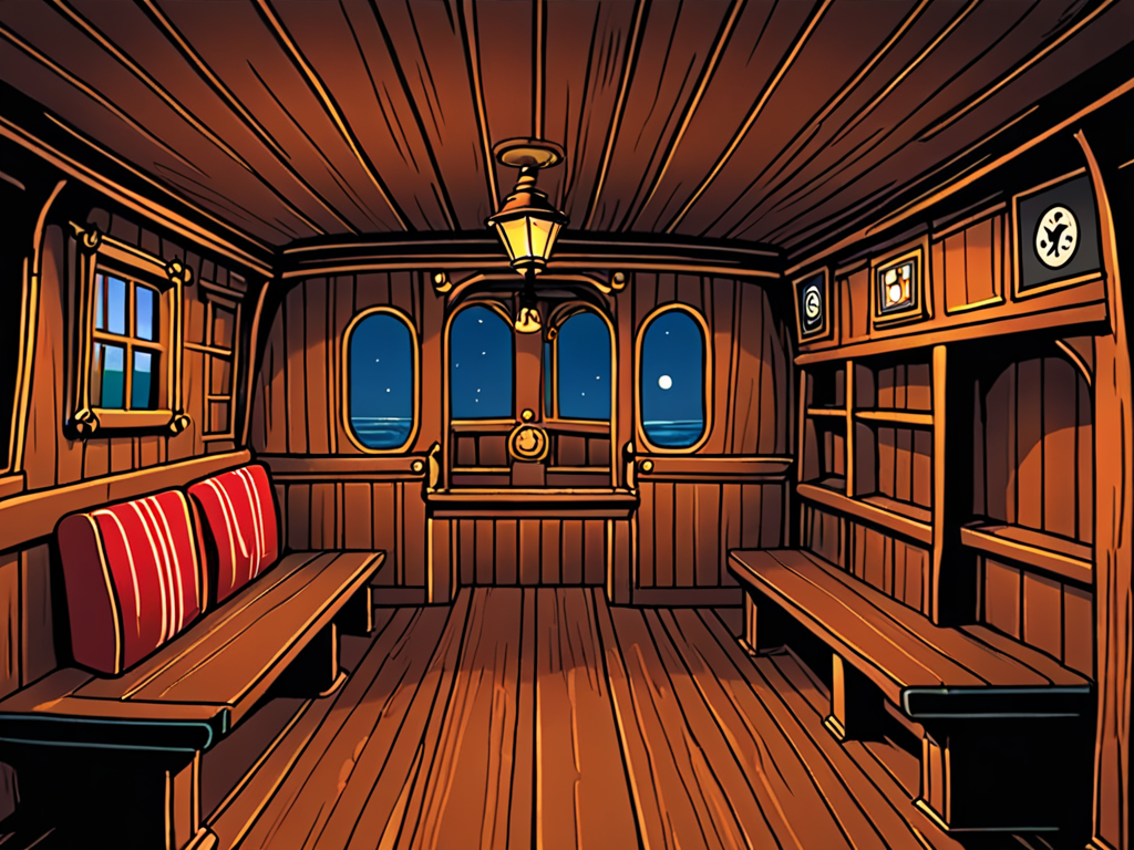 Interior of Captain Hook's scaptain bridge on the pirate ship from the ...