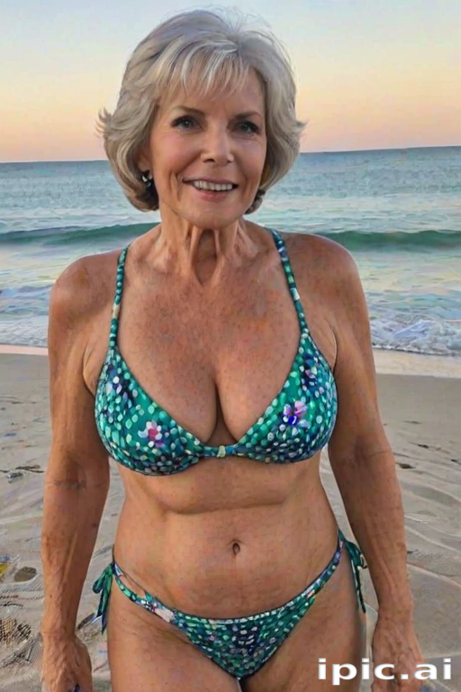 Confident Woman Enjoys a Beautiful Sunset at the Beach in Bikini