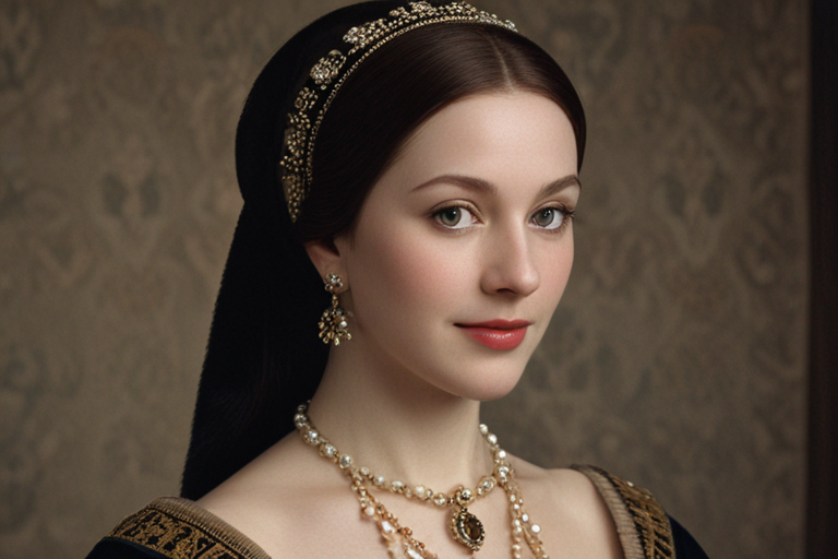 realistic and powerful full body photo of Anne Boleyn in real life