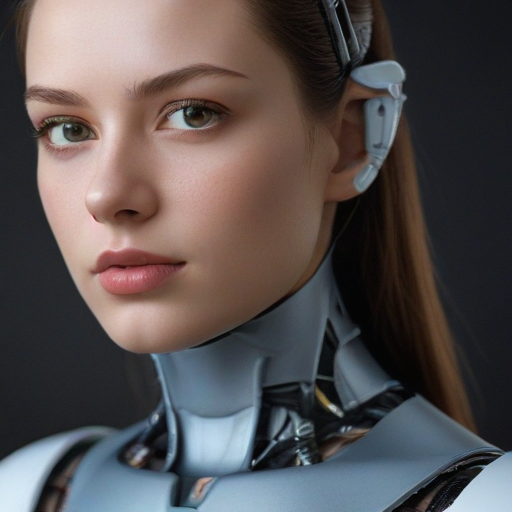 human looking robot female portrait photorealistic close up above shoulders