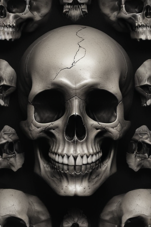 Intricate Display of Skulls Highlighting Life, Death, and Mortality Themes