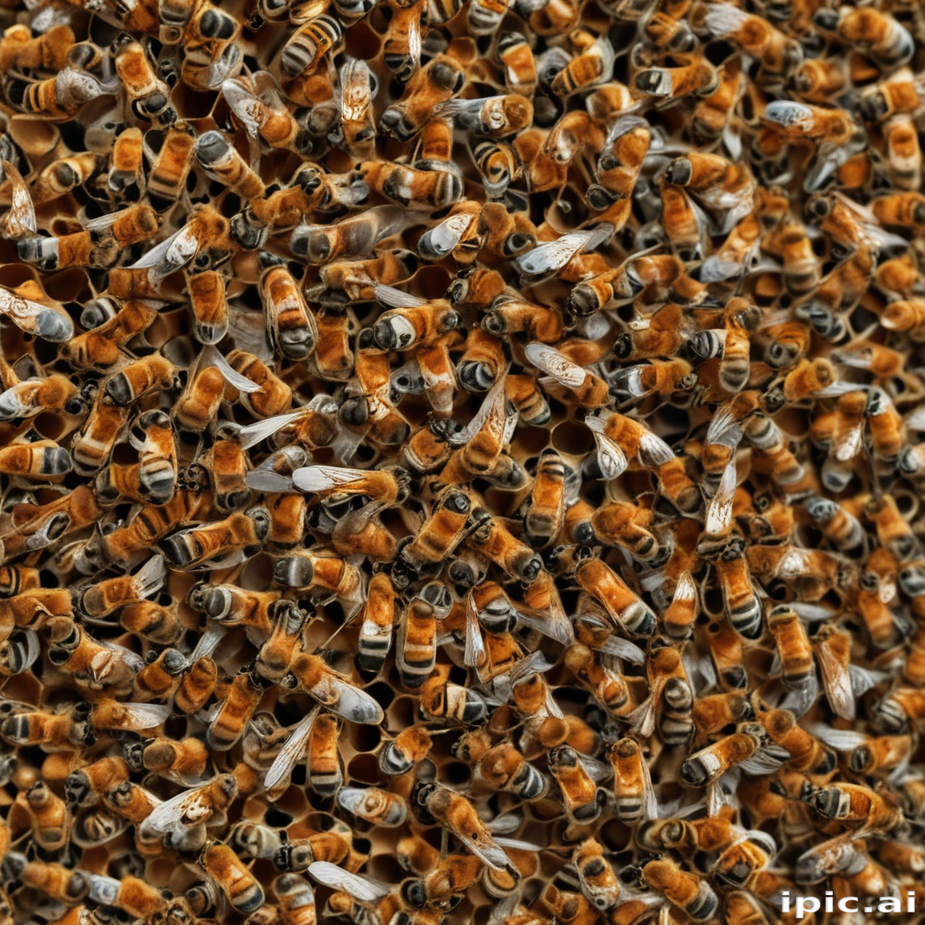 A Close-Up View of a Busy Hive Filled with Honey Bees.