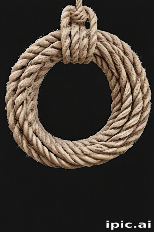 A Thick, Woven Rope Loop Hanging Against a Solid Black Background.