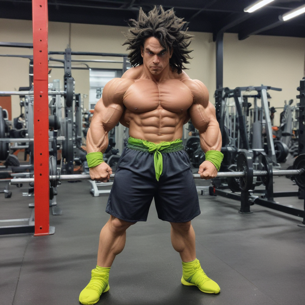 Broly from dragon ball z training in the gym