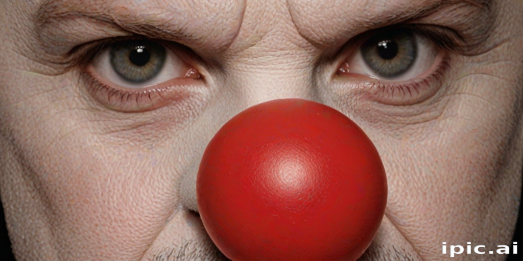 Intense Close-Up of a Clown with a Bright Red Nose