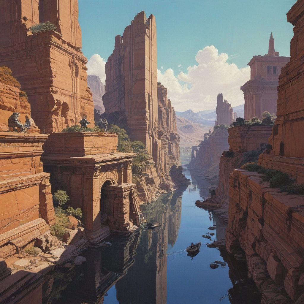 syd mead aarons slim landscape roman city lake sideways bird´s eye view ...