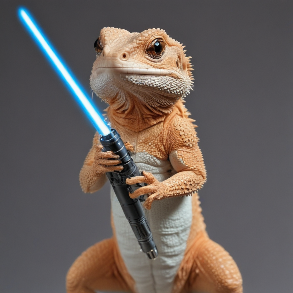 a lizard holding a lightsaber