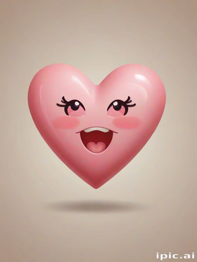 A Cute and Cheerful Pink Heart Character with a Big Smile and Joyful Expression.