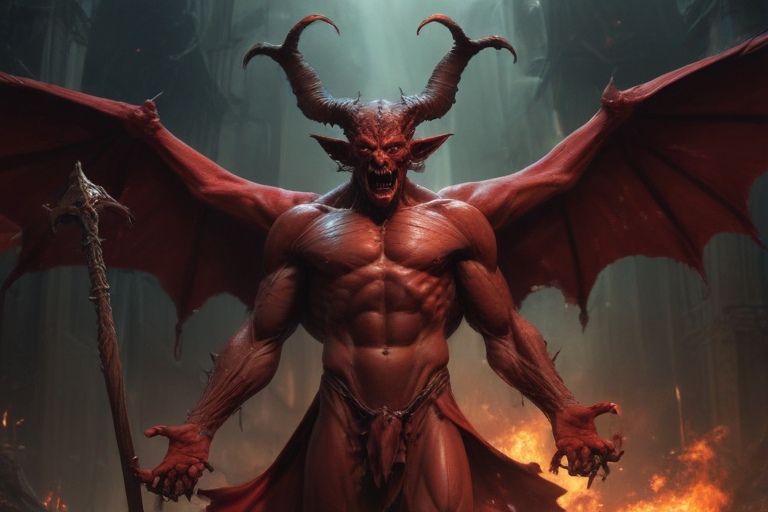 Majestic and Fearsome Demon Rising Amidst Flames in Dark Fantasy Realm