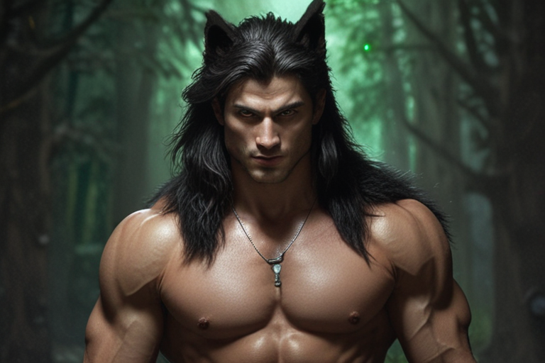 Demi-Human-wolf-God a strong. His big muscles showing in the light, his ...