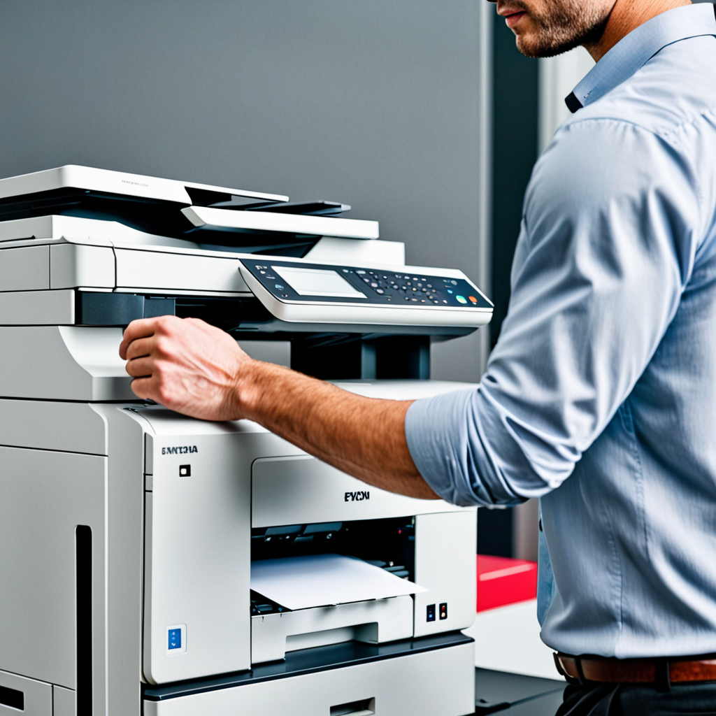 person with heavy printer in hand