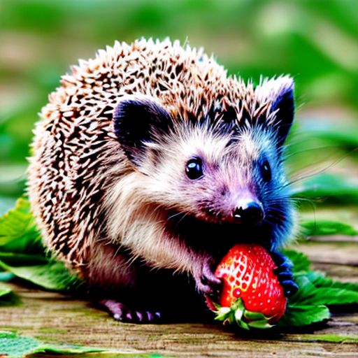 hedgehog eating a strawberry