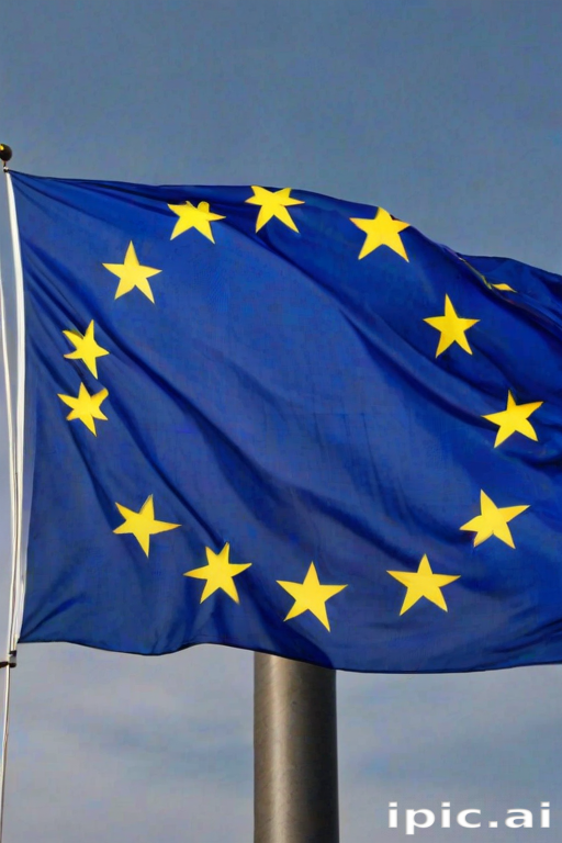 European Union Flag Waving Proudly Against a Clear Blue Sky Background