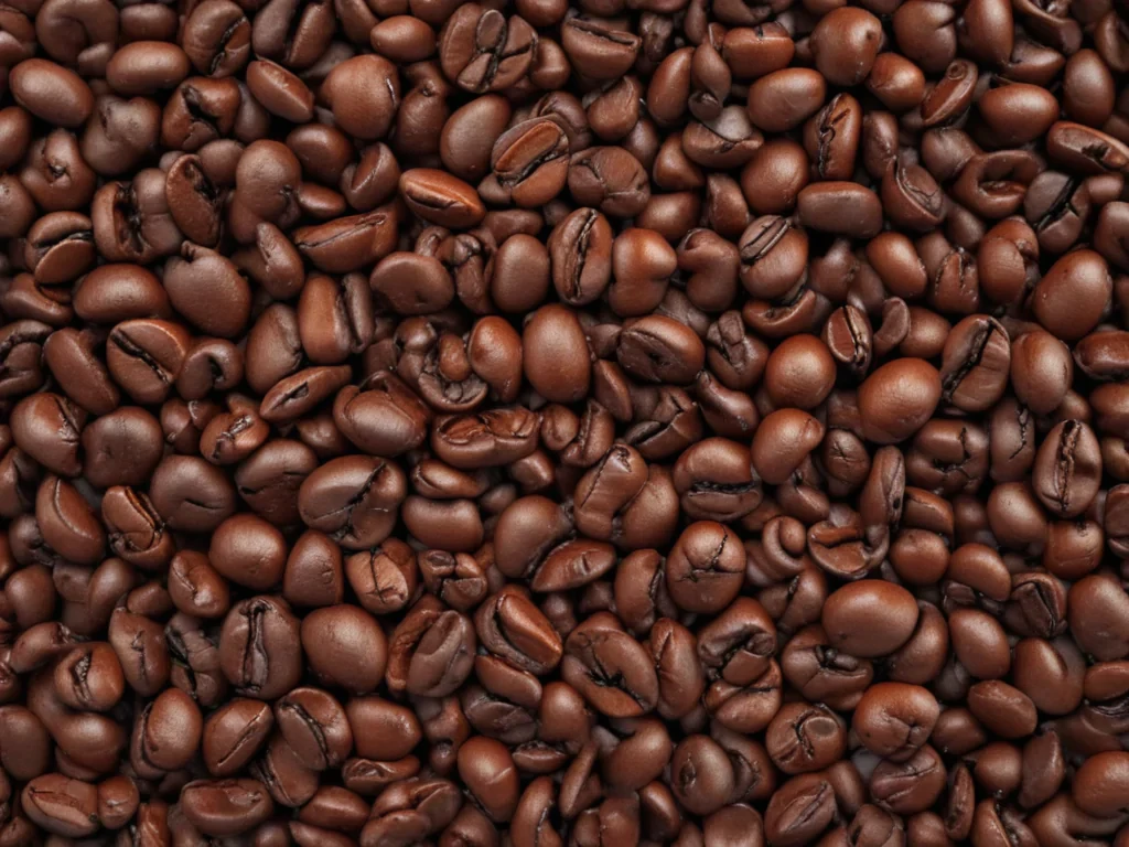Close-Up View of Rich, Dark Roasted Coffee Beans Spread Out Evenly