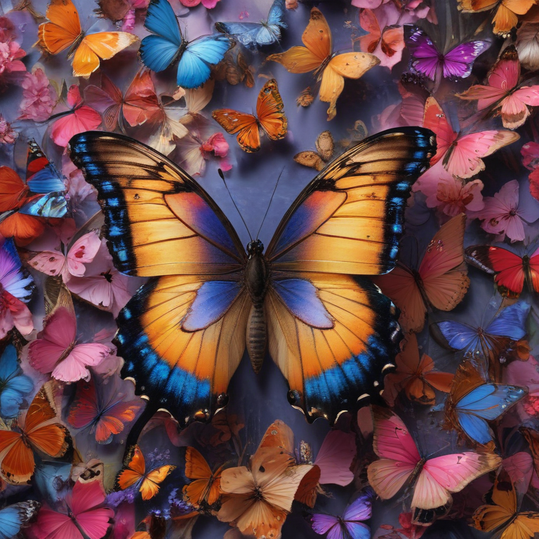 A Vibrant Display of Colorful Butterflies Surrounding a Majestic ...