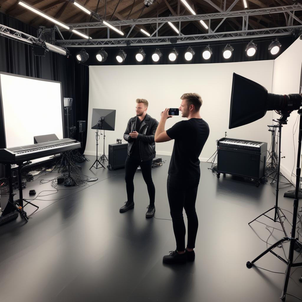 Two Musicians Capturing Creative Moments in a Modern Studio Setting