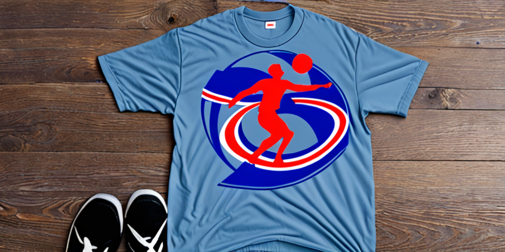 A red and blue volleyball t-shirt
