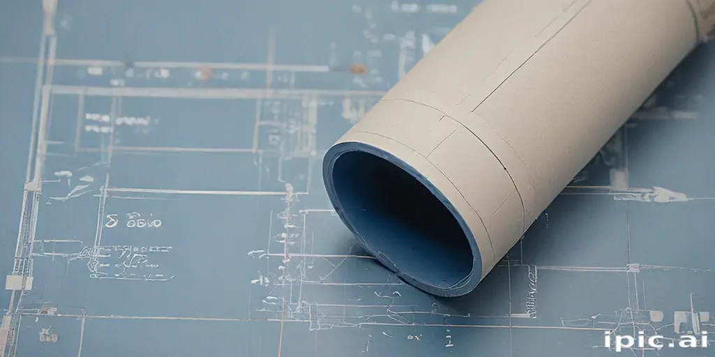Detailed Blueprint Background with a Close-Up of a Cardboard Tube