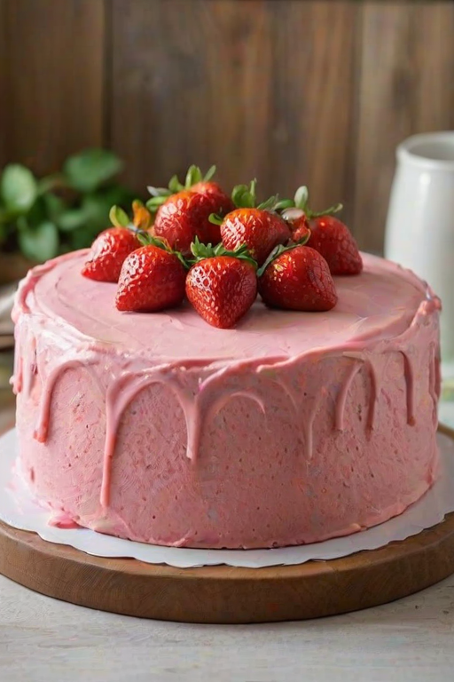Deliciously Decorated Strawberry Cake with Creamy Pink Frosting and ...