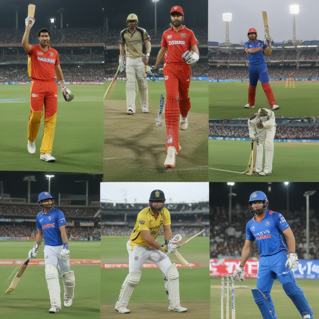 ipl cricketers compiled image with cricket stadium background