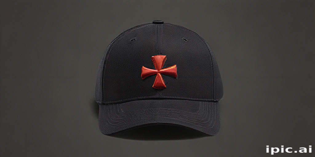 Stylish Black Cap Featuring a Bold Red Cross Emblem Design