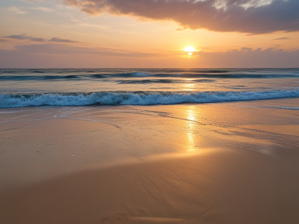 sandy beach background with sunset