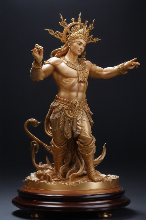 Exquisite Golden Sculpture of a Hindu Deity with Intricate Details