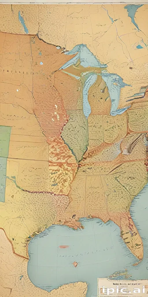 Historical Map of the United States Featuring Geographic Regions and ...