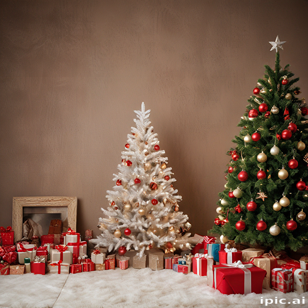Festively Decorated Christmas Trees Surrounded by Colorful Gift ...