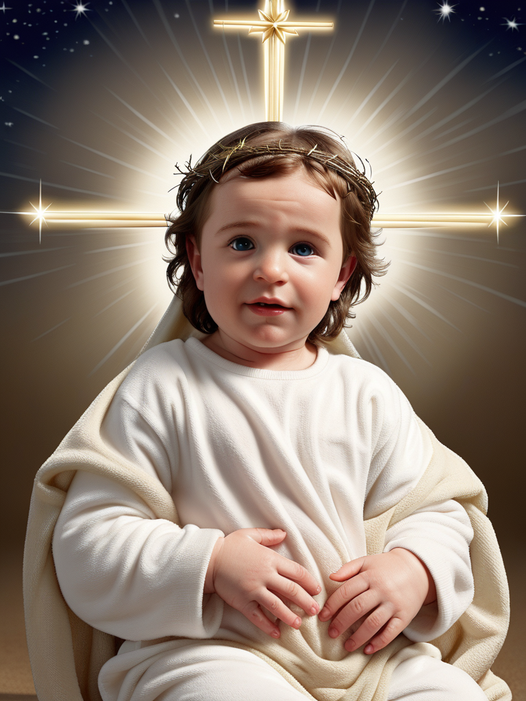 Divine Innocence: A Cherubic Child Surrounded by Radiant Light and Faith