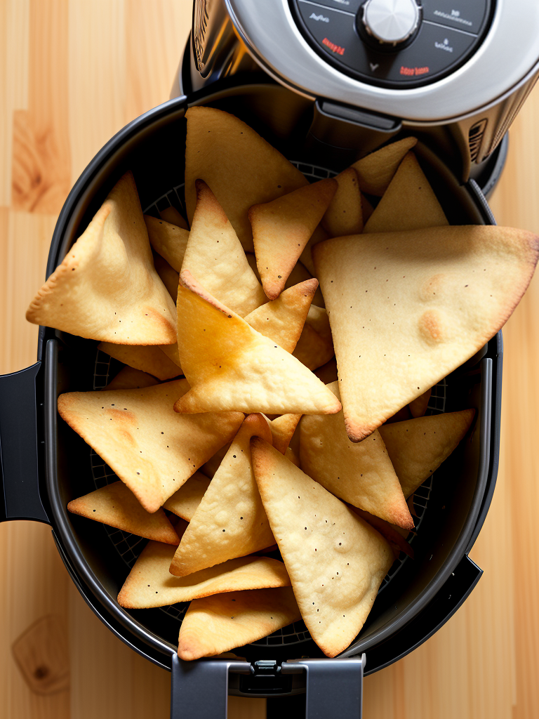 Crispy Golden Triangle Chips Freshly Cooked in an Air Fryer Basket