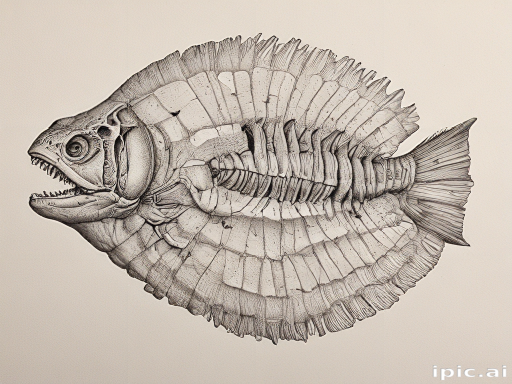 Intricate Detailed Illustration of a Unique Flatfish with Striking Features