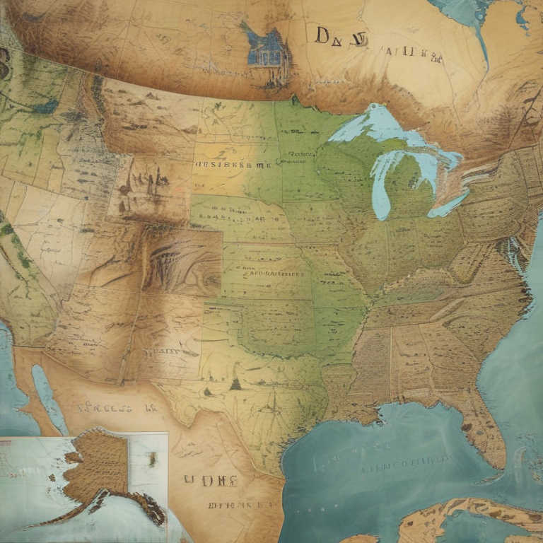 Historical Map of the United States Highlighting Regions and Geographic ...