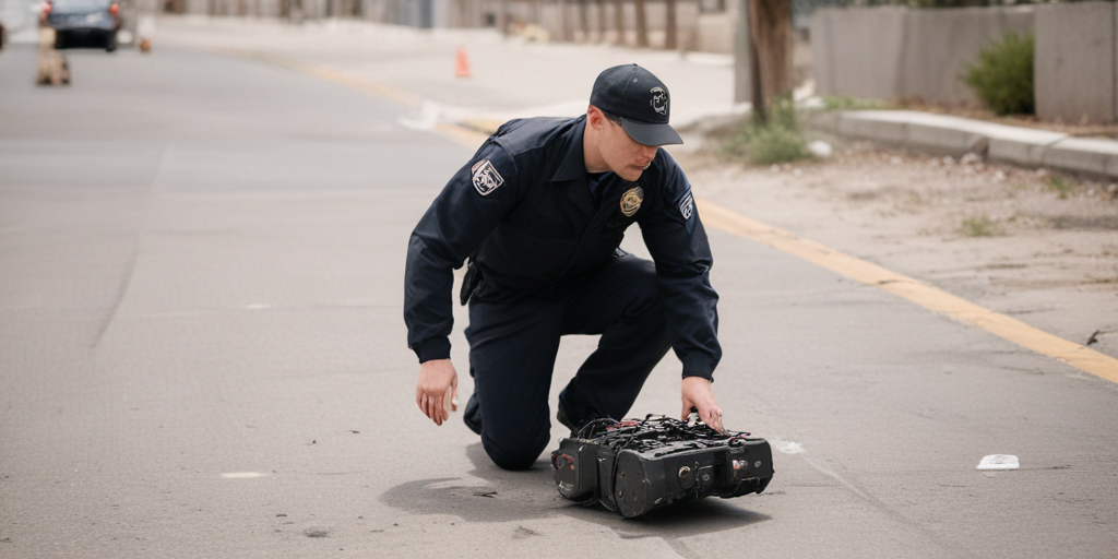FBI Agent using a robot to defuse a bomb