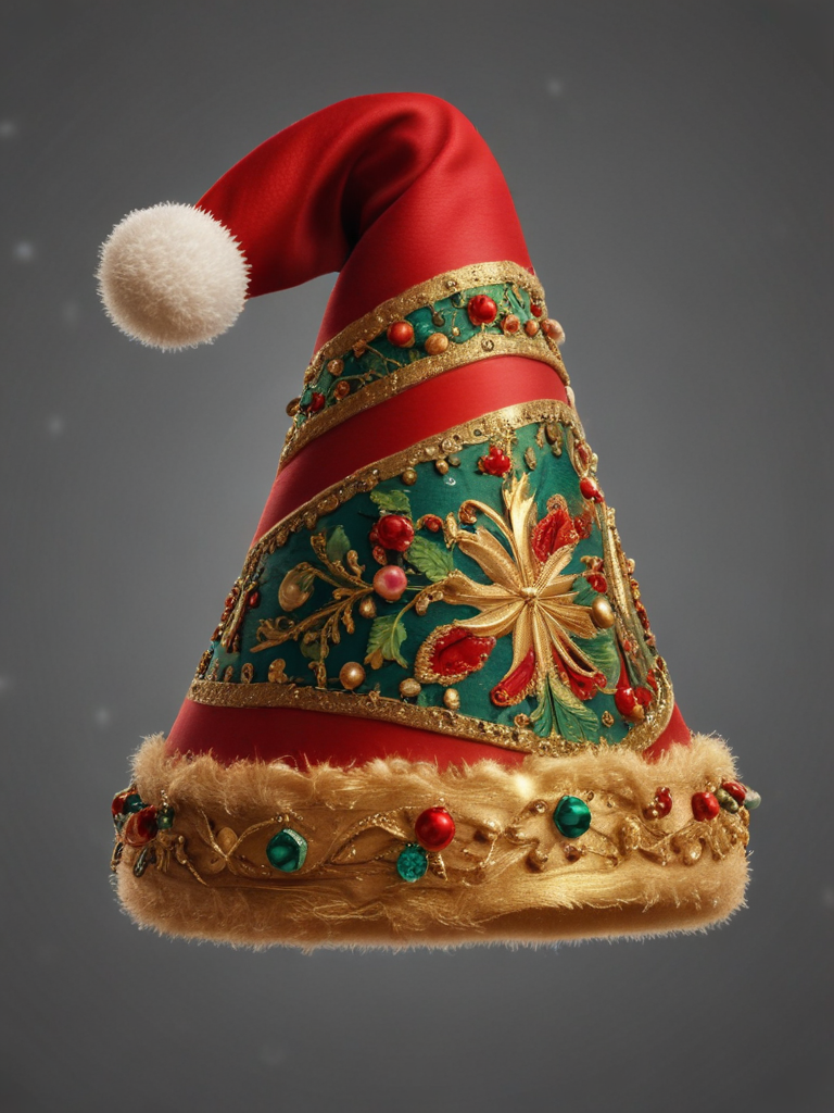 Festive Red and Green Christmas Hat Adorned with Elegant Decorations ...
