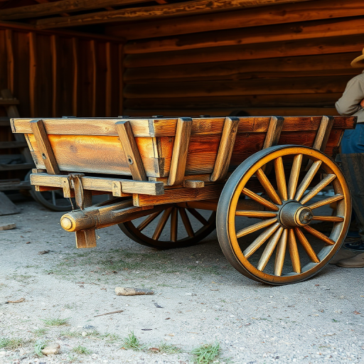 Old Wooden Cart with Rustic Wheels Captured in Warm Sunlight