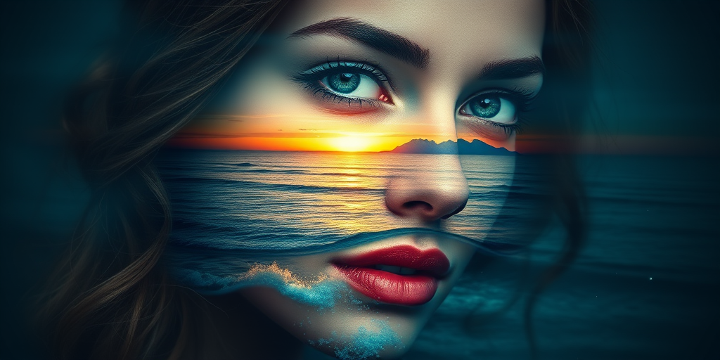 Captivating Portrait Blending Ocean Waves and a Stunning Sunset Horizon